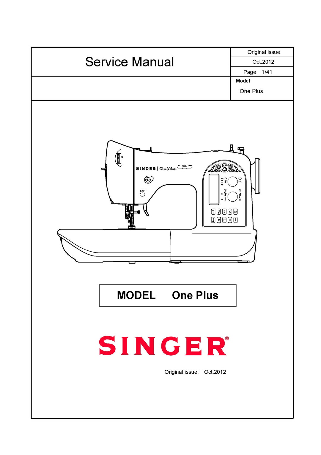 Singer-one-plus-service-manual Repair Manual - English - Etsy