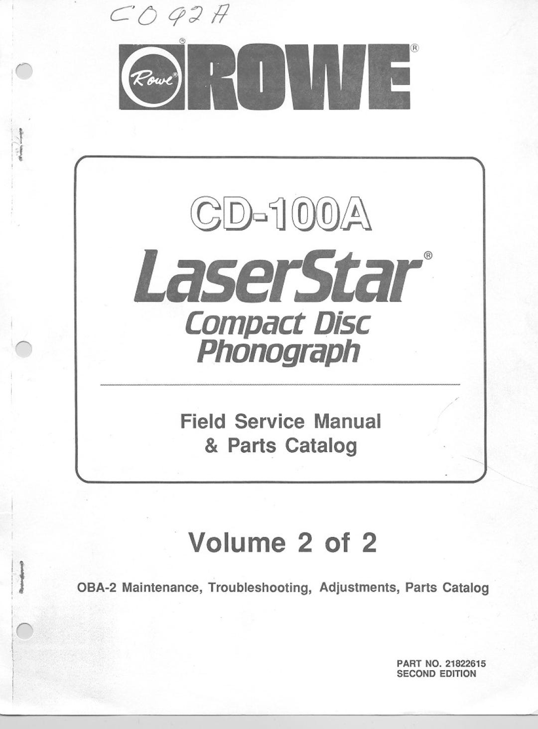 ROWE - CD-100A - Laser Star 2 - VOLUME 2 - Service Manual - User Manual ...