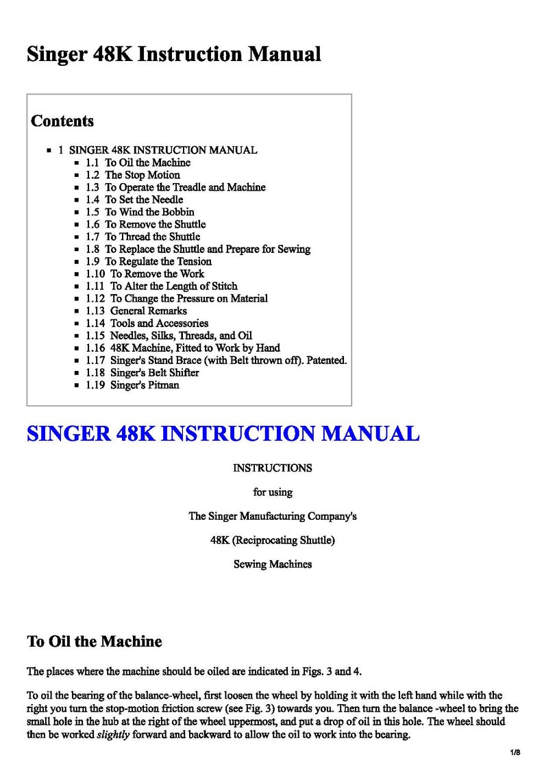 Singer 48k Sewing Machine Instruction Manual User Manual - Etsy