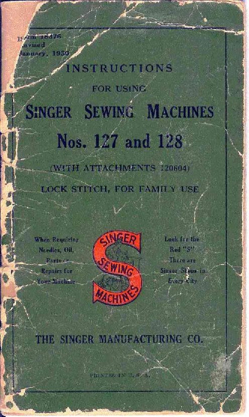 Singer 127 & 128 Sewing Machine Instruction Manual (PDF) - Etsy