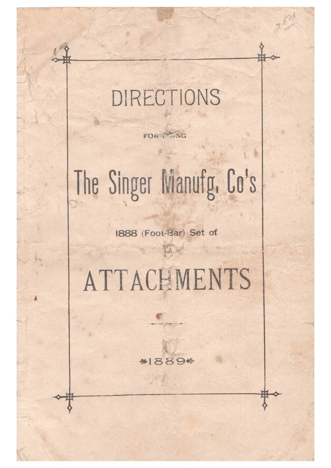 Singer Foot Bar- Attachments - 1888- Sewing Machine - Service Manual ...