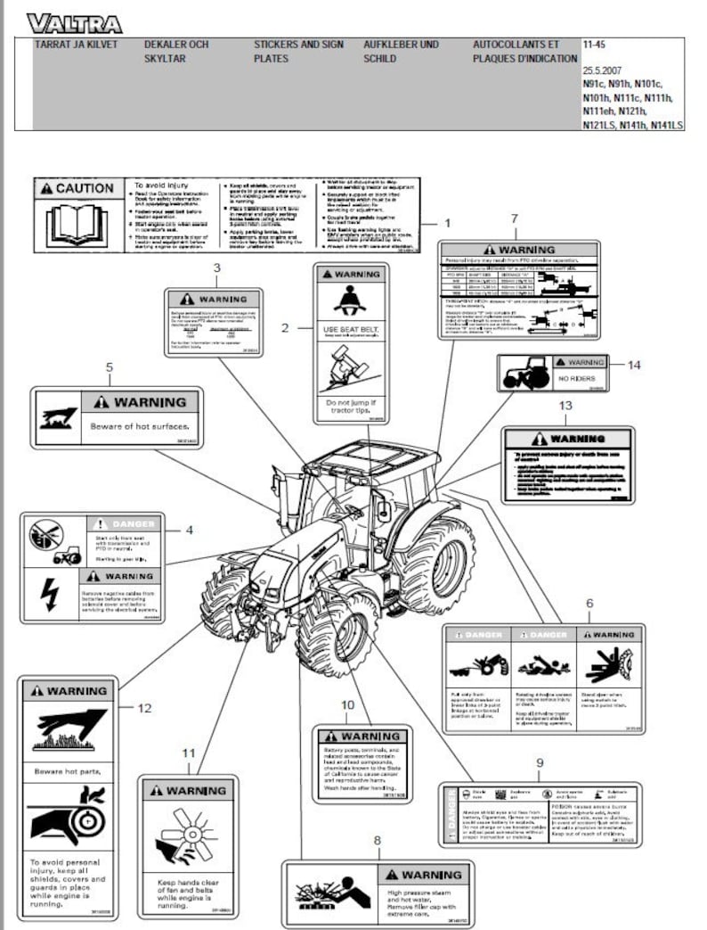 Valtra N-series Hitech N91 N101 N111 N121 N141 Parts Manual ...