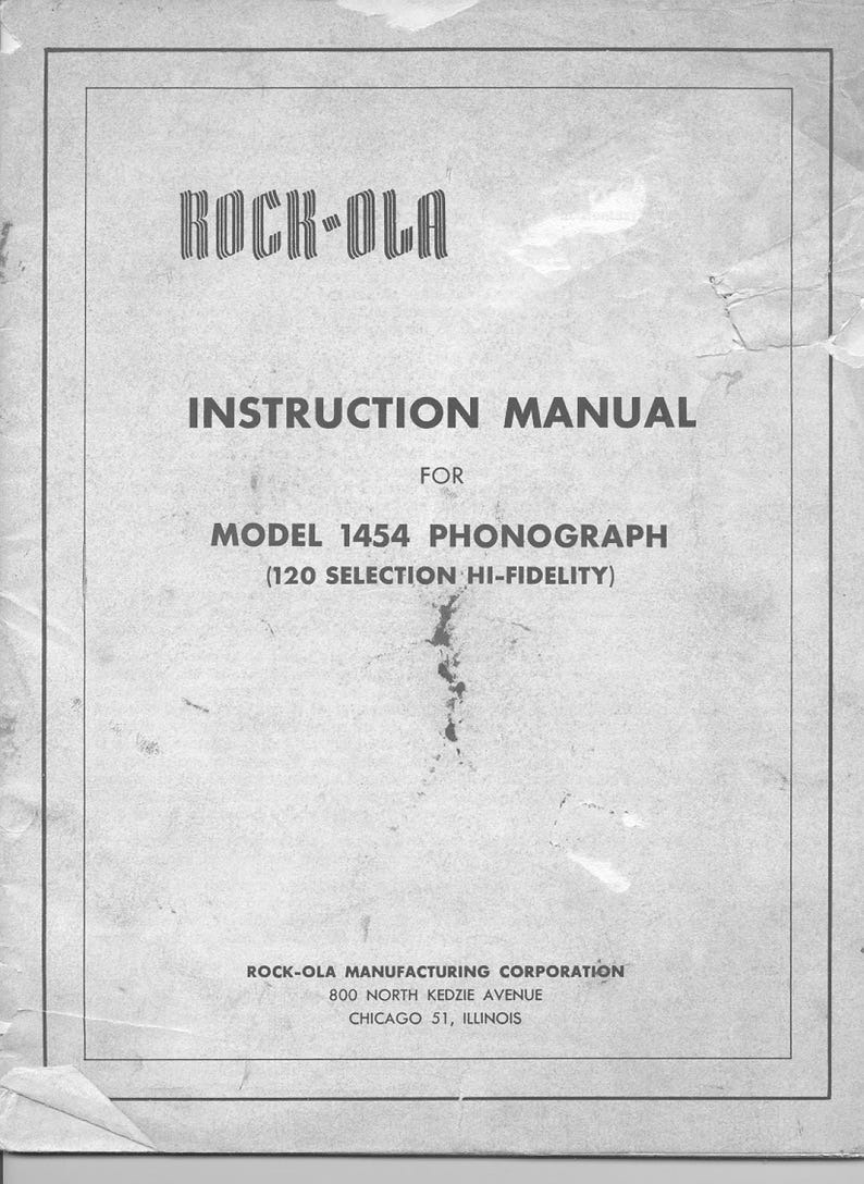 Rock-ola 1454 Service Manual: Wiring Diagram, Parts List - Etsy