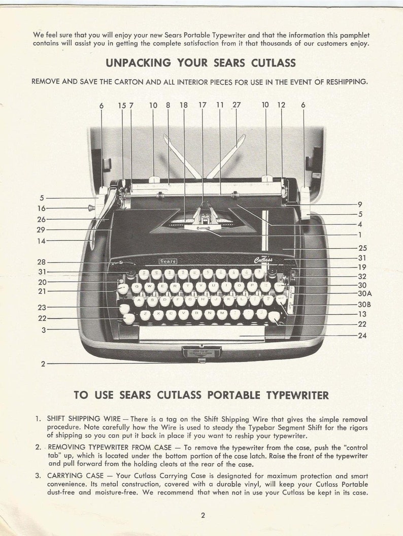 Sears Cutlass Typewriter Instruction Manual - Complete User Guide ...