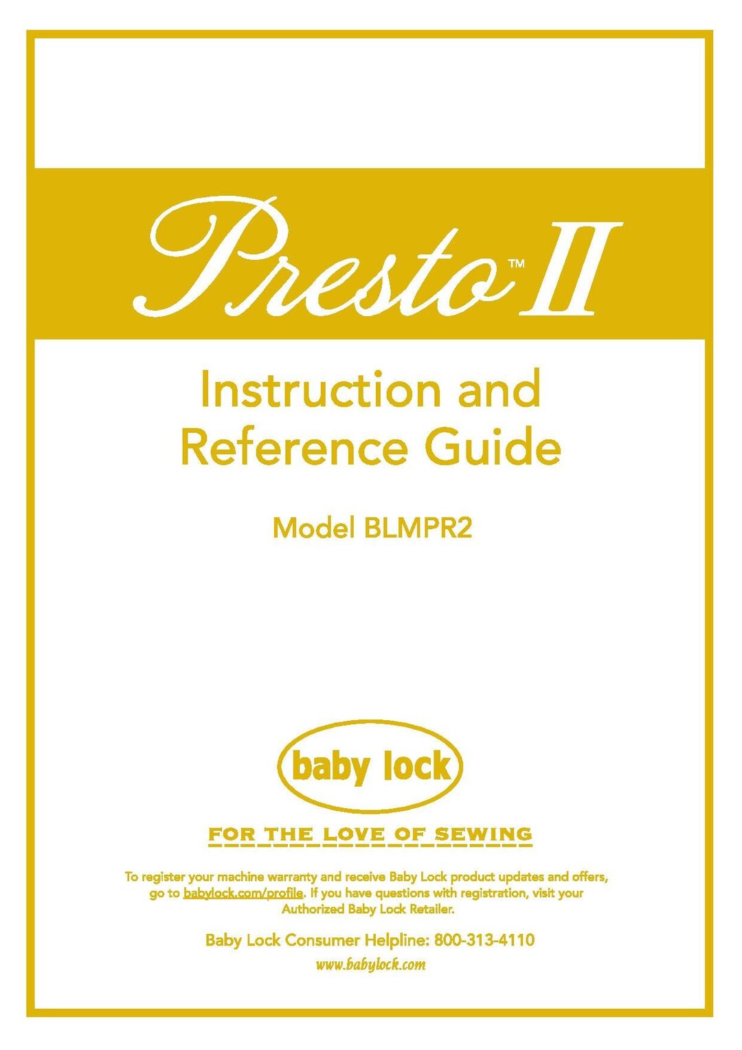 Baby Lock Presto II BLMPR2 Sewing Machine Instruction Manual - Etsy