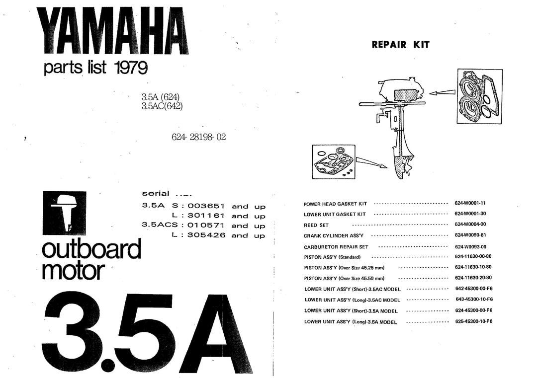 Yamaha - 3.5A 624 3.5AC 642 Outboard Motor Parts - Manual - Instruction ...