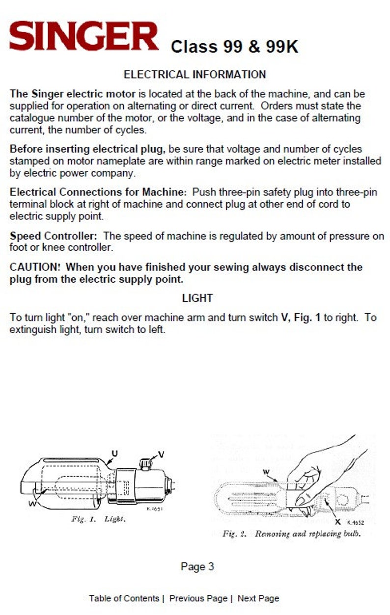 Singer 99 & 99K Sewing Machine Instruction Manual (PDF) - Etsy