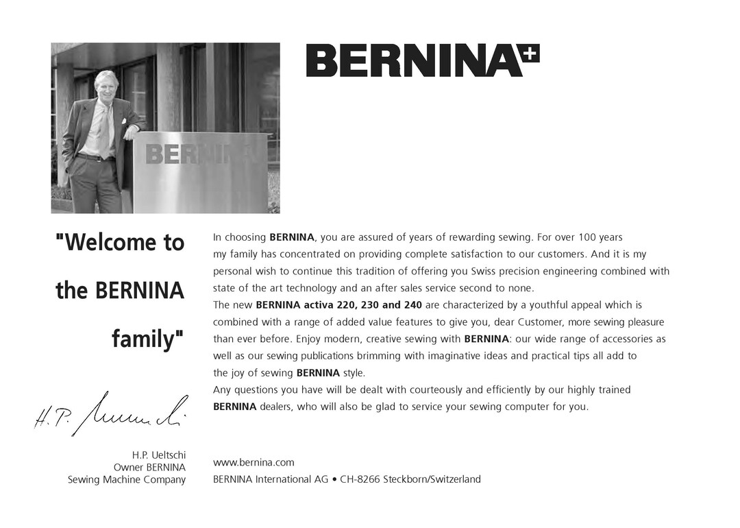 BERNINA Activa 230 Sewing Machine Instruction Manual - User Manual ...