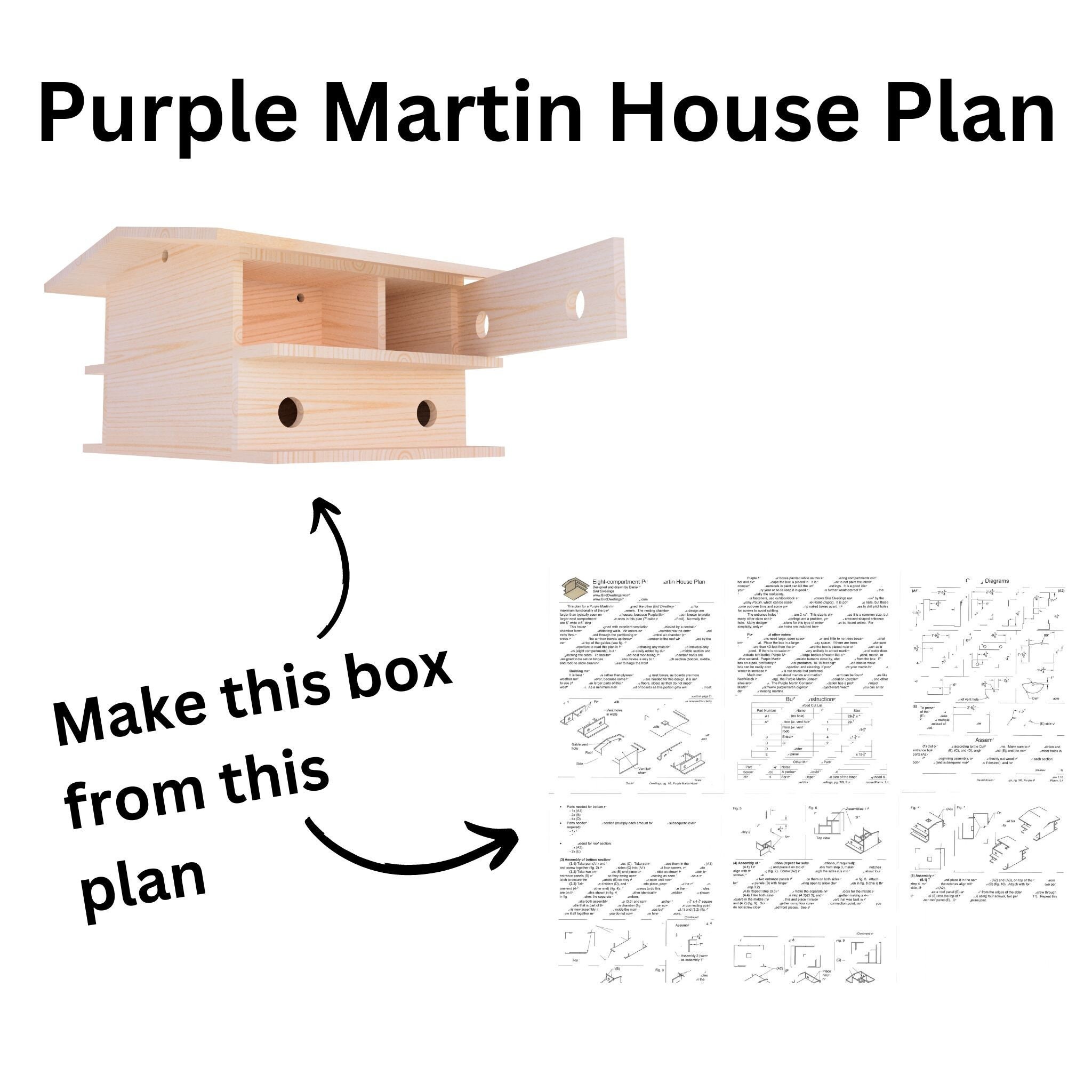 Bird Nest Box Plan | Purple Martin Nest Colony Box DIY | Eight-chamber ...