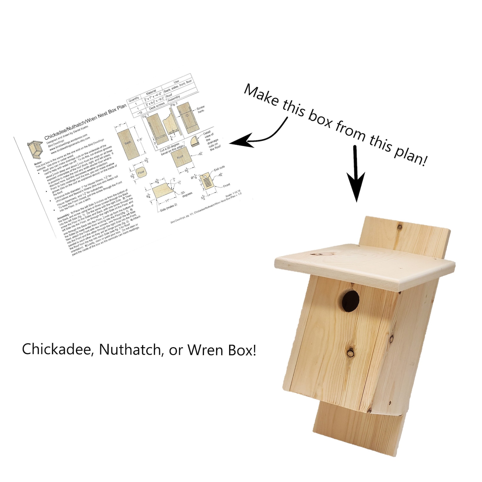 Bird Nest Box Plan | Chickadee/nuthatch/wren Nesting Box Plan | Bird ...