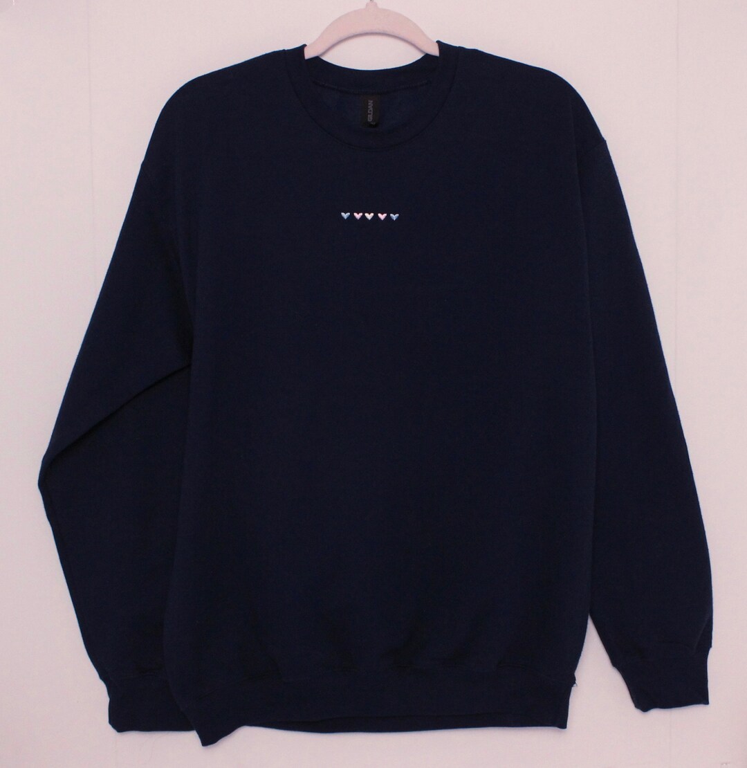 Transgender Flag Hearts on Navy Blue Crewneck | Subtle Trans Colors ...