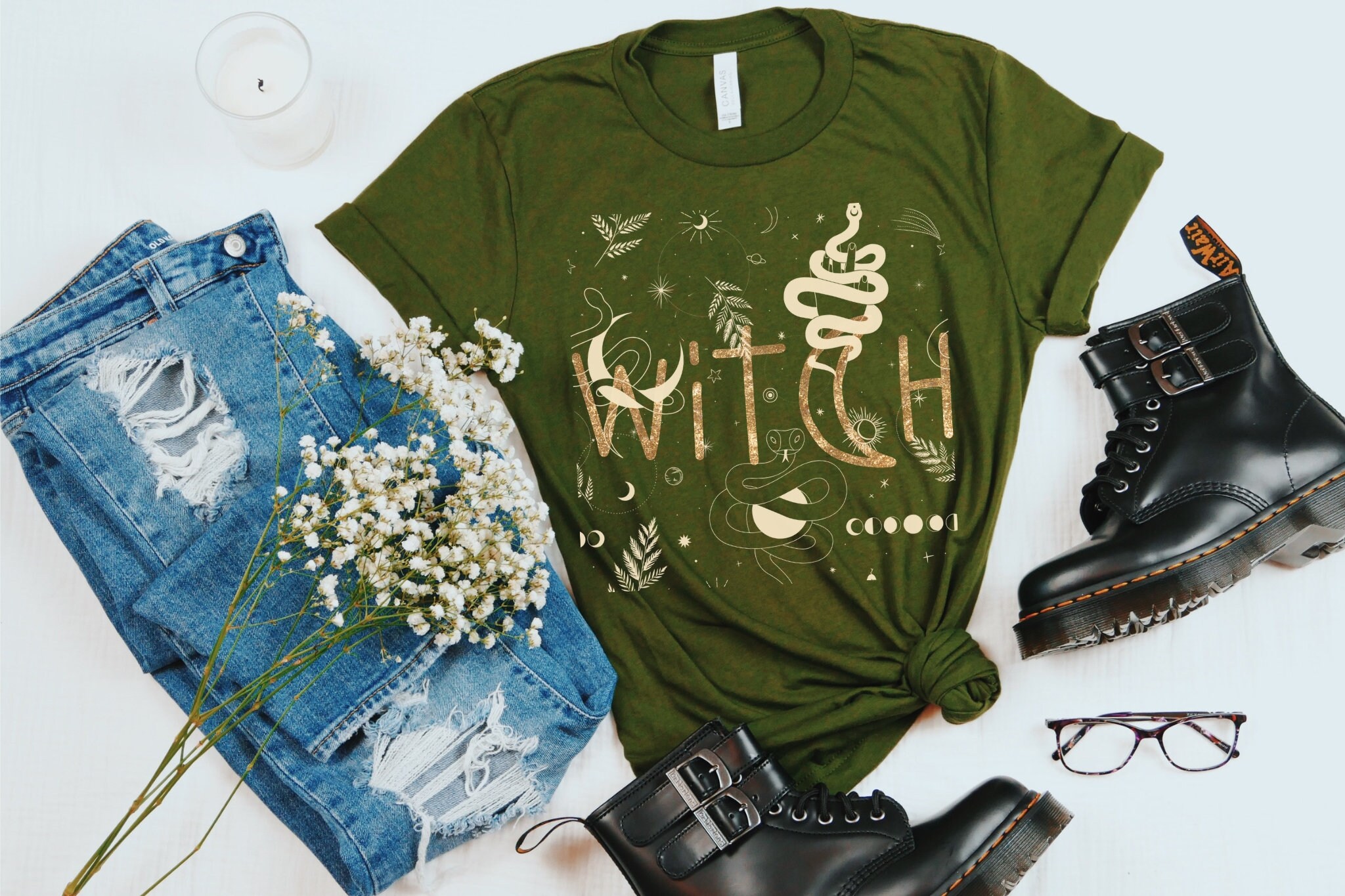 Cute Witch T-shirt, Magic Tarot, Phases of the Moon Shirt, Green Witch ...