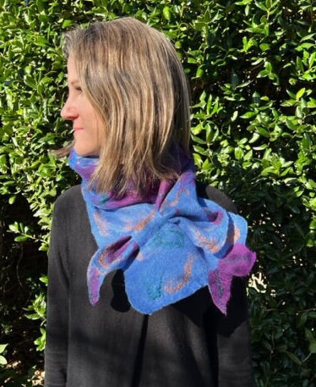 Gorgeous Blue & Purple Merino Nuno Scarf With Leaves Perfect - Etsy