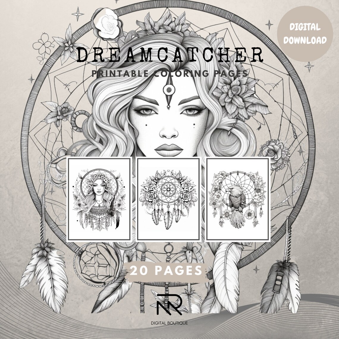 Dreamcatcher Digital Coloring Pages | Printable Coloring Pages ...