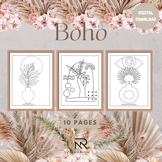 Boho Digital Coloring Pages Printable Coloring Pages - Etsy