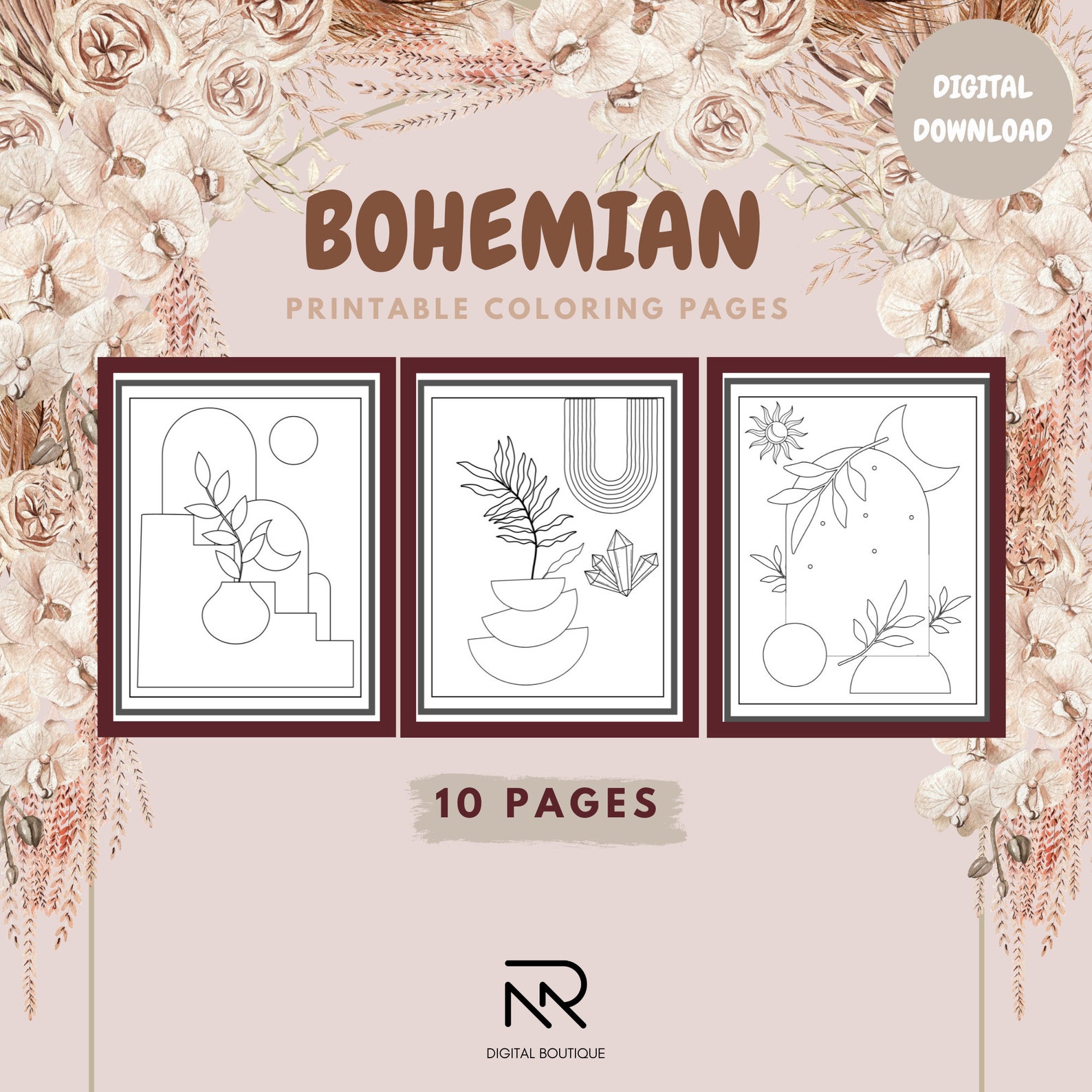 Boho Digital Coloring Pages | Printable Coloring Pages | Instant ...