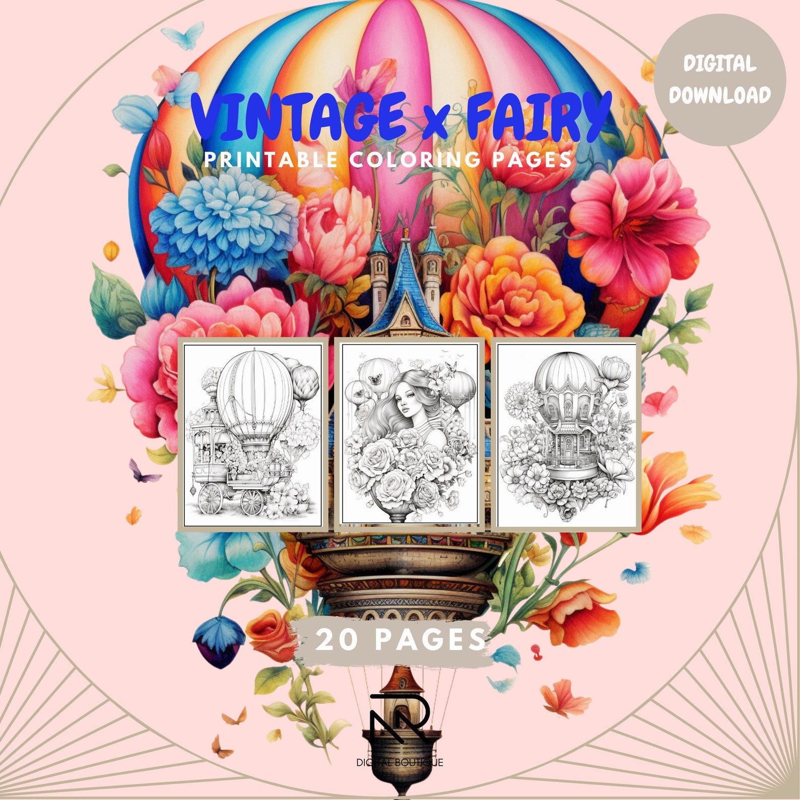 Vintage Fairy Digital Coloring Pages | Printable Coloring Pages ...