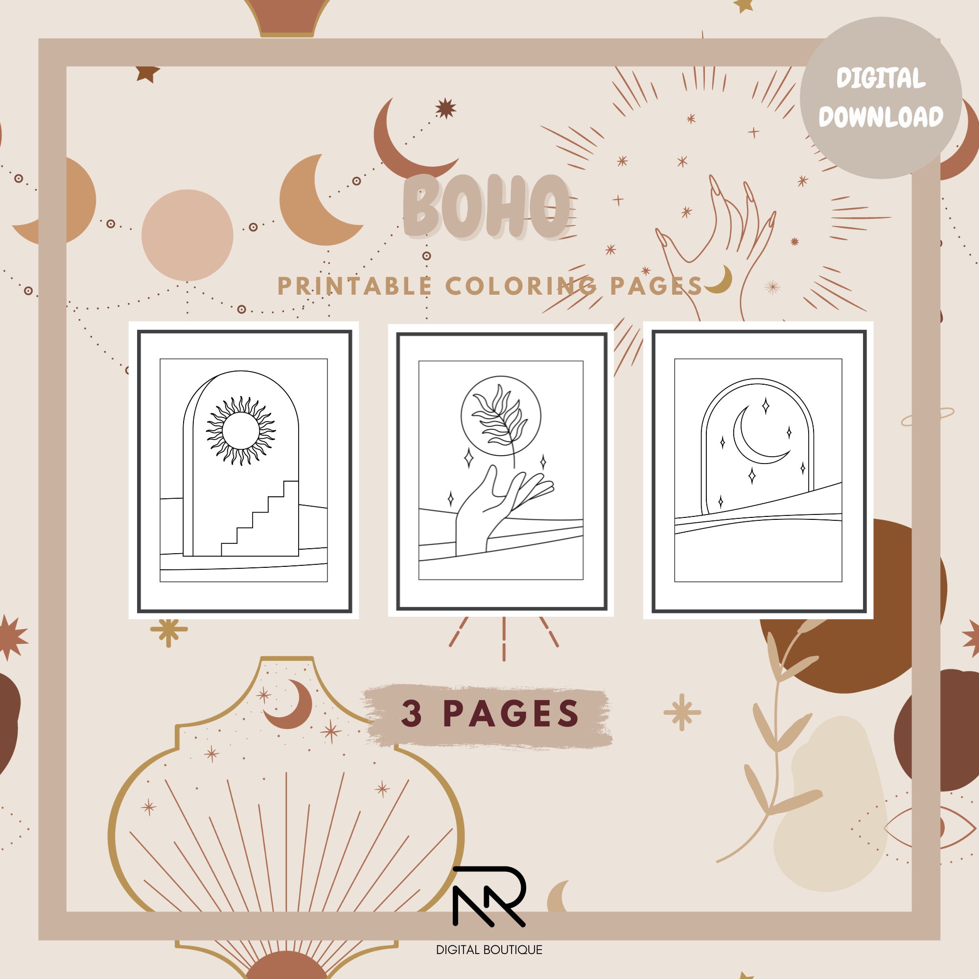 Boho Digital Coloring Pages | Printable Coloring Pages | Instant ...