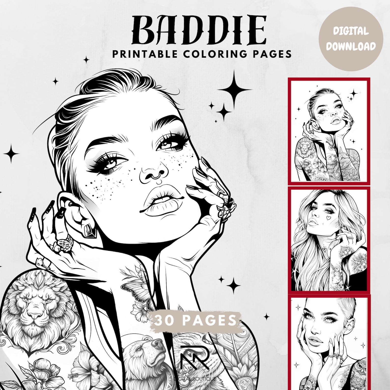 Baddie Digital Coloring Pages | Printable Coloring Pages | Instant ...