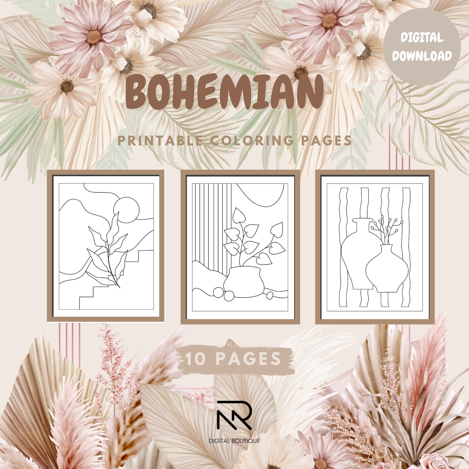 Boho Digital Coloring Pages | Printable Coloring Pages | Instant ...