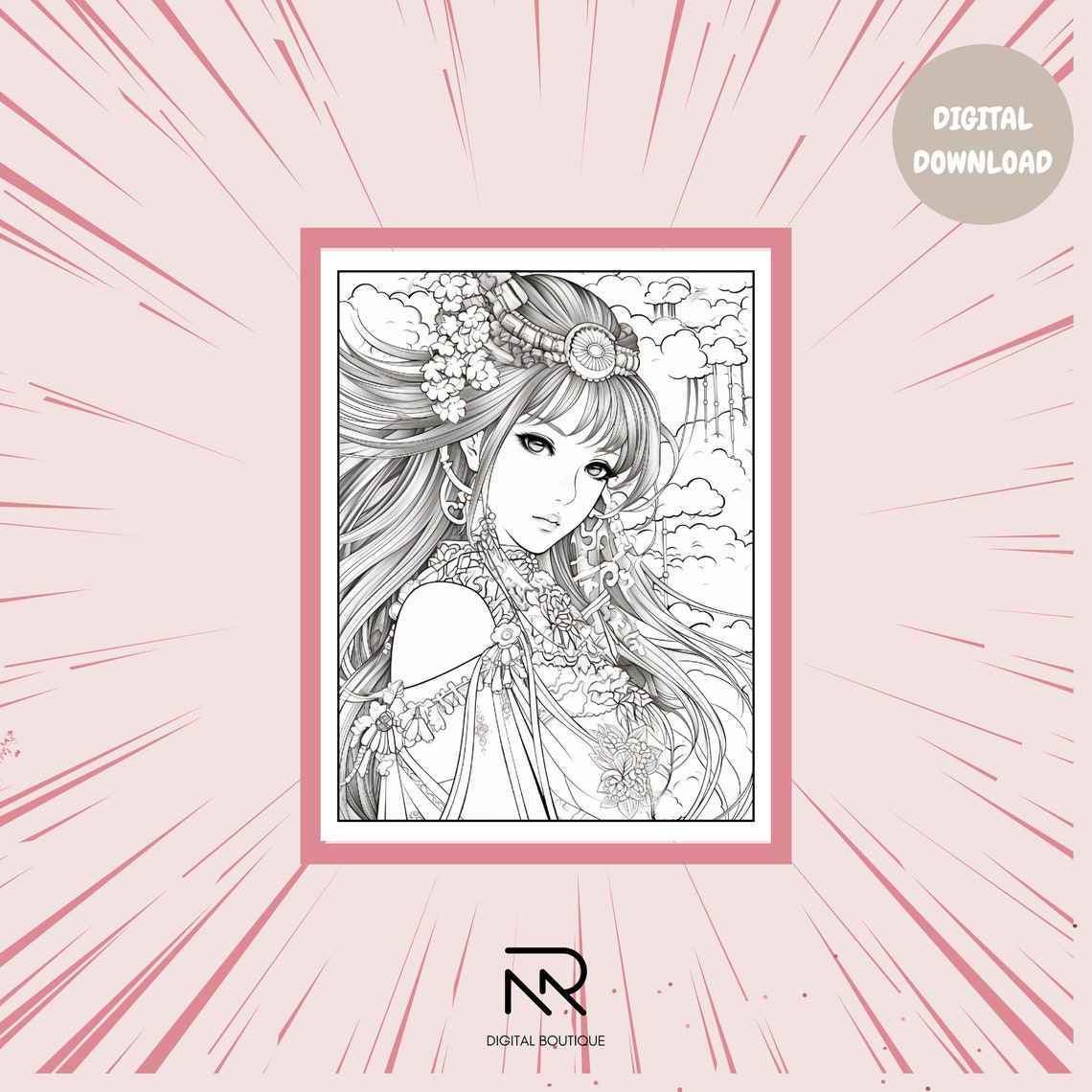 Anime Digital Coloring Pages Printable Coloring Pages Instant Download ...