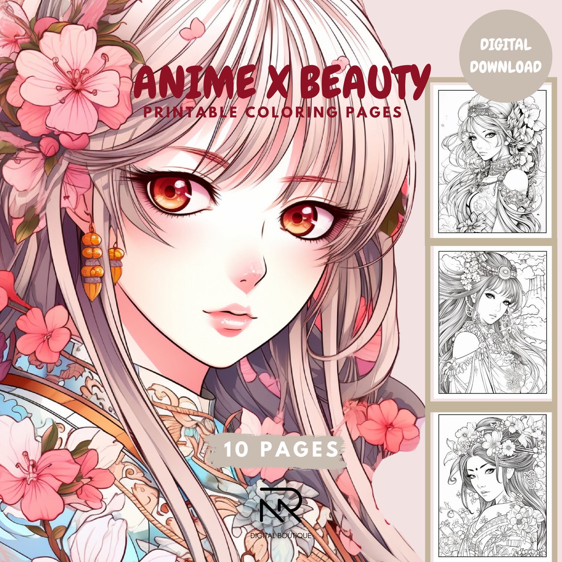 Anime Digital Coloring Pages | Printable Coloring Pages | Instant ...