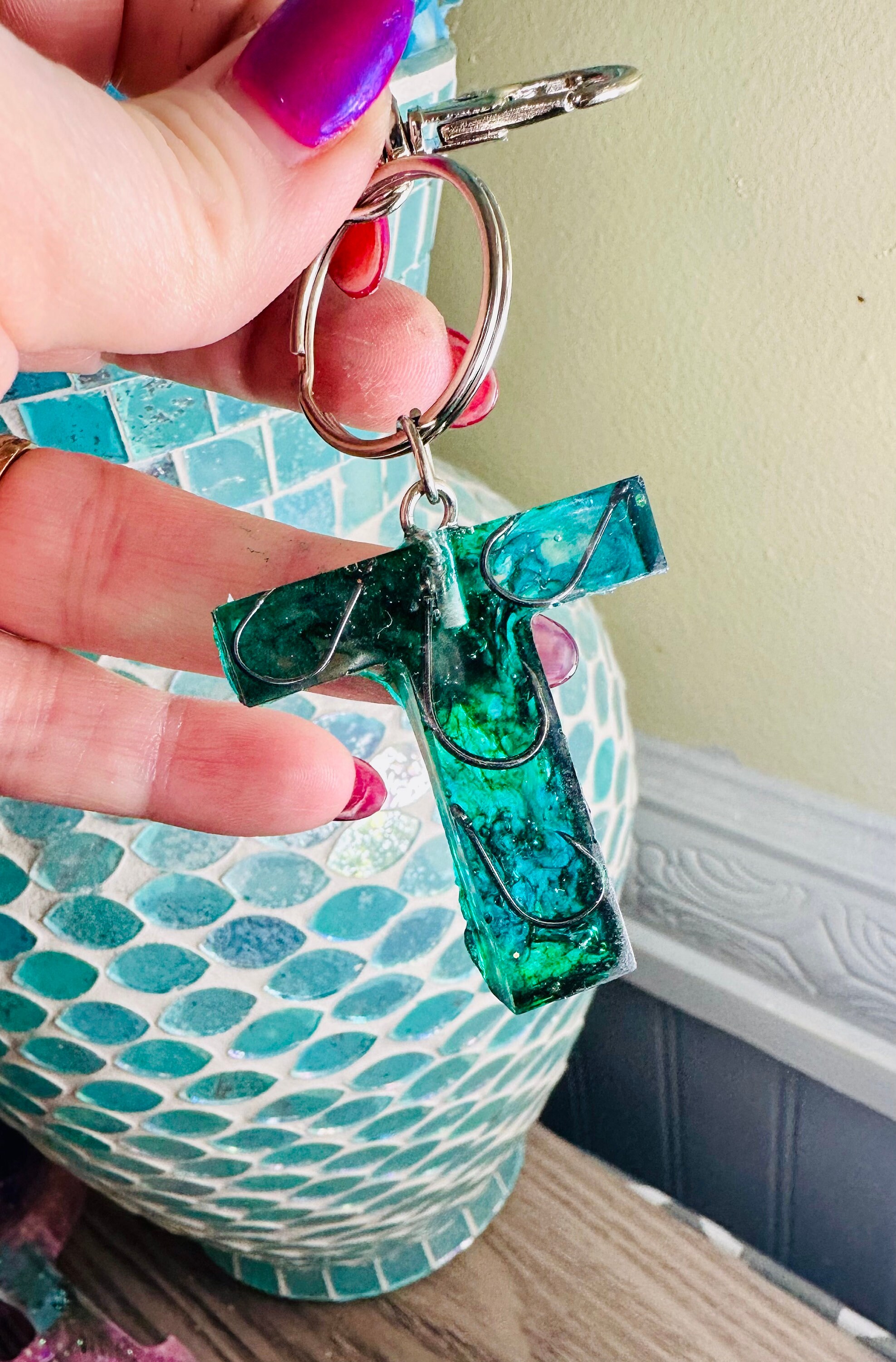 Custom Handmade Initial Letter Keychains With Flowers Shells Starfish ...