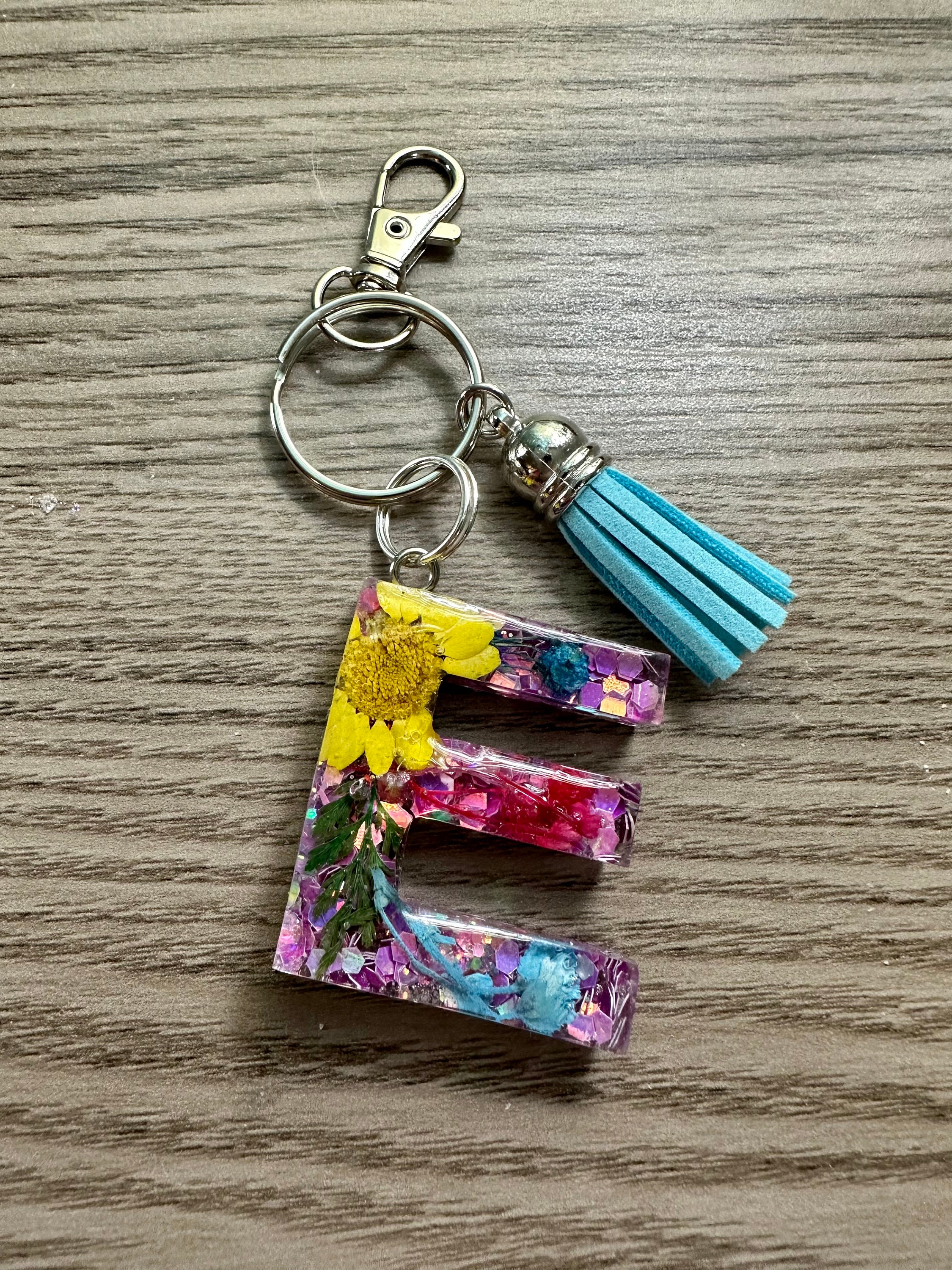 Custom Handmade Initial Letter Keychains With Flowers Shells Starfish ...