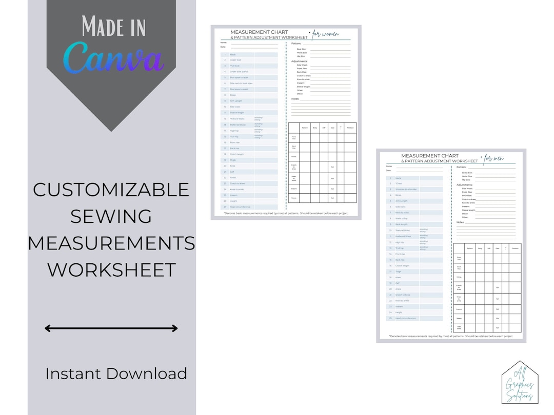Customizable Sewing Measurements and Pattern Adjustment Worksheets - Etsy