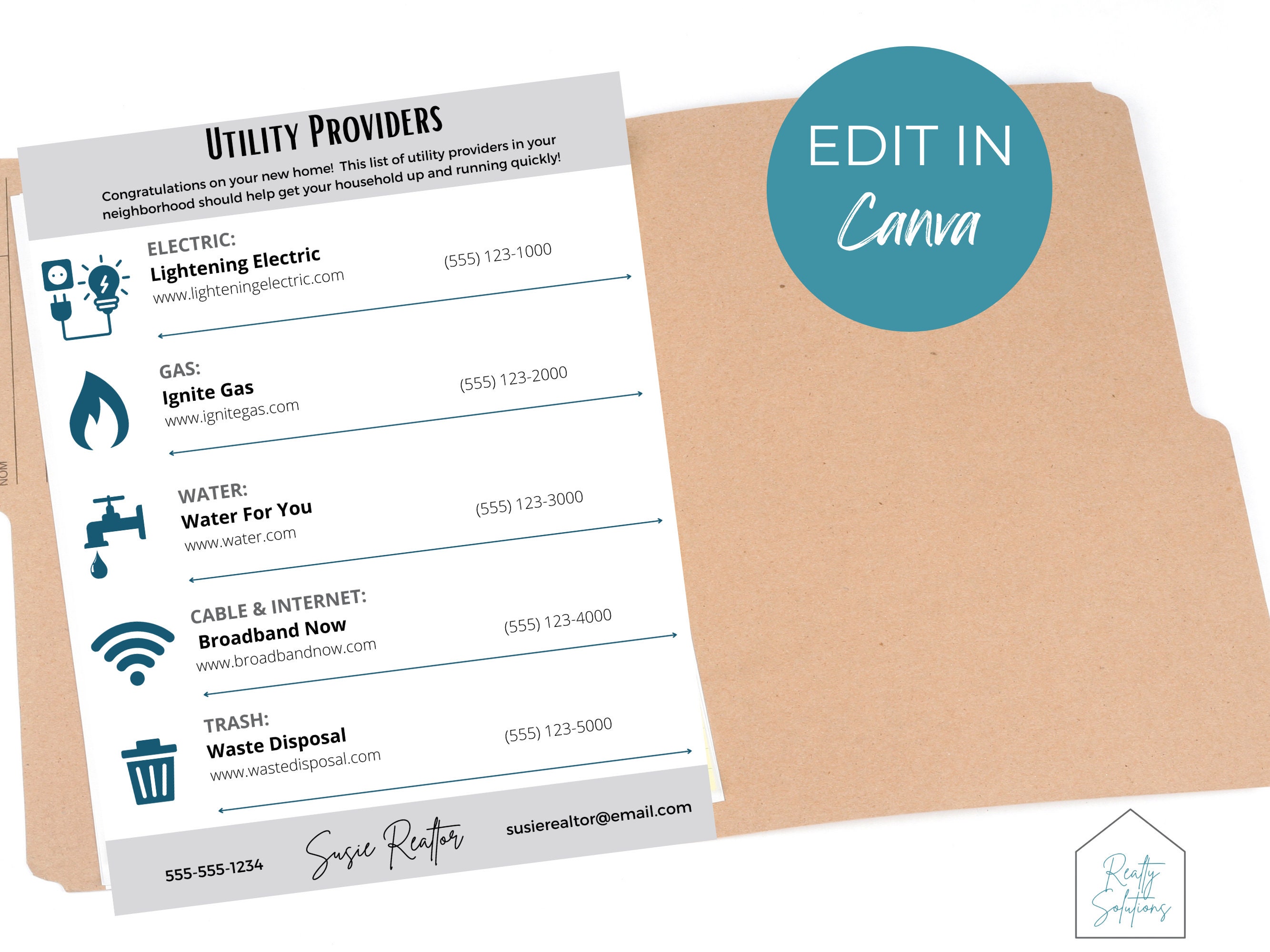 Utility Provider Template for Real Estate Agents - Etsy