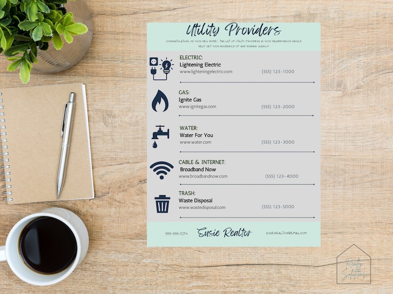Utility Provider Template for Real Estate Agents - Etsy