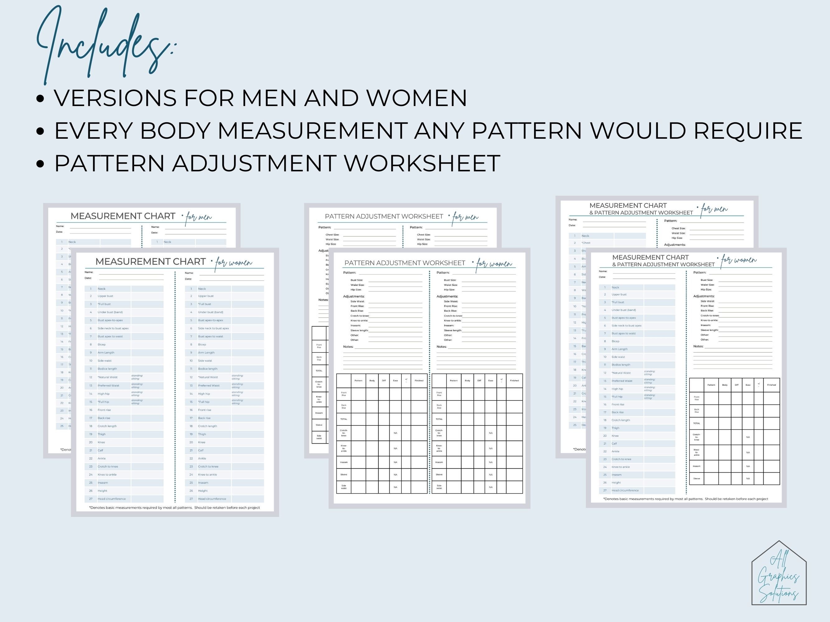 Customizable Sewing Measurements and Pattern Adjustment Worksheets - Etsy