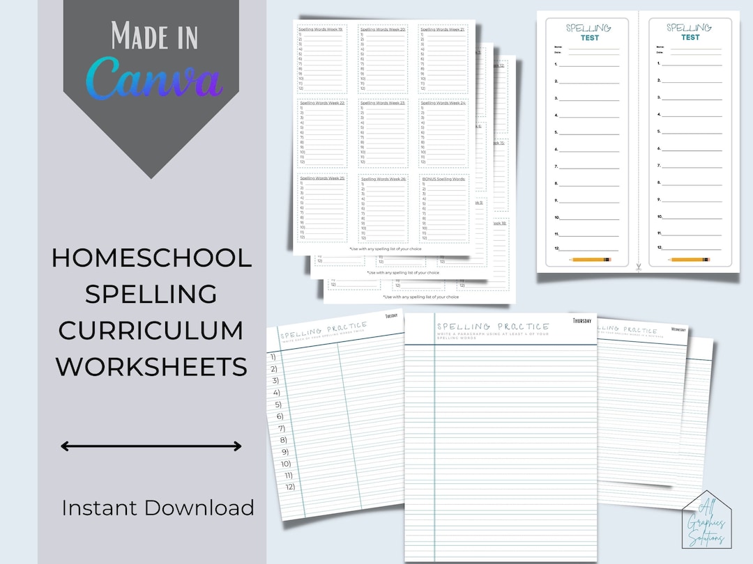 Customizable Homeschool Spelling Curriculum Worksheets - Etsy