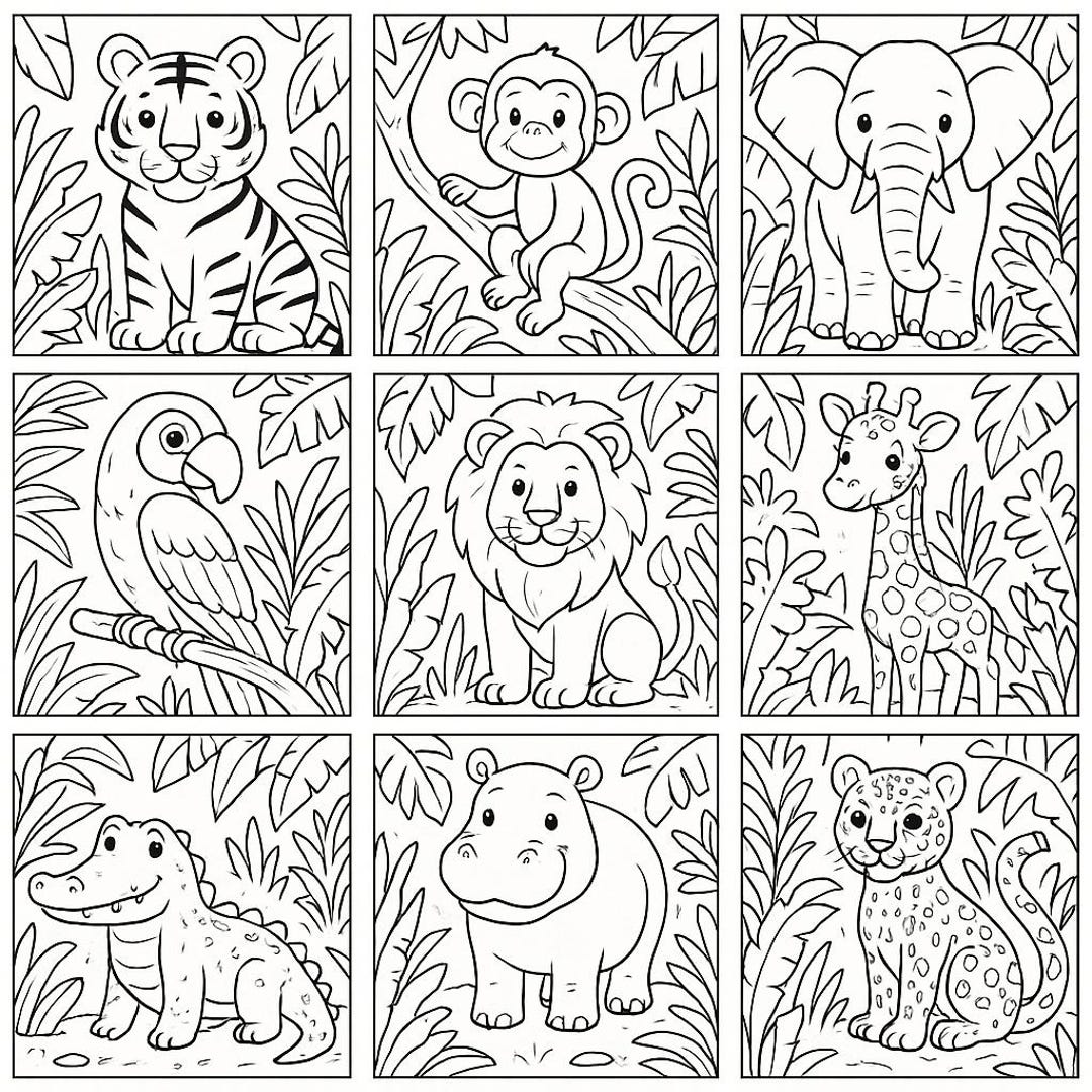 Printable Jungle Animal Coloring Page – Cute Safari Animals for Kids ...