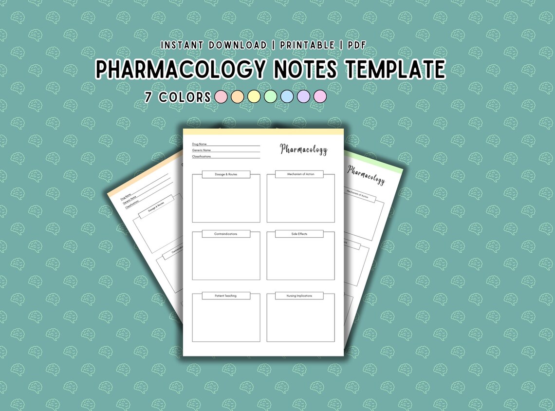Pharmacology Note Taking Template, Nursing Notes, NCLEX, Instant ...