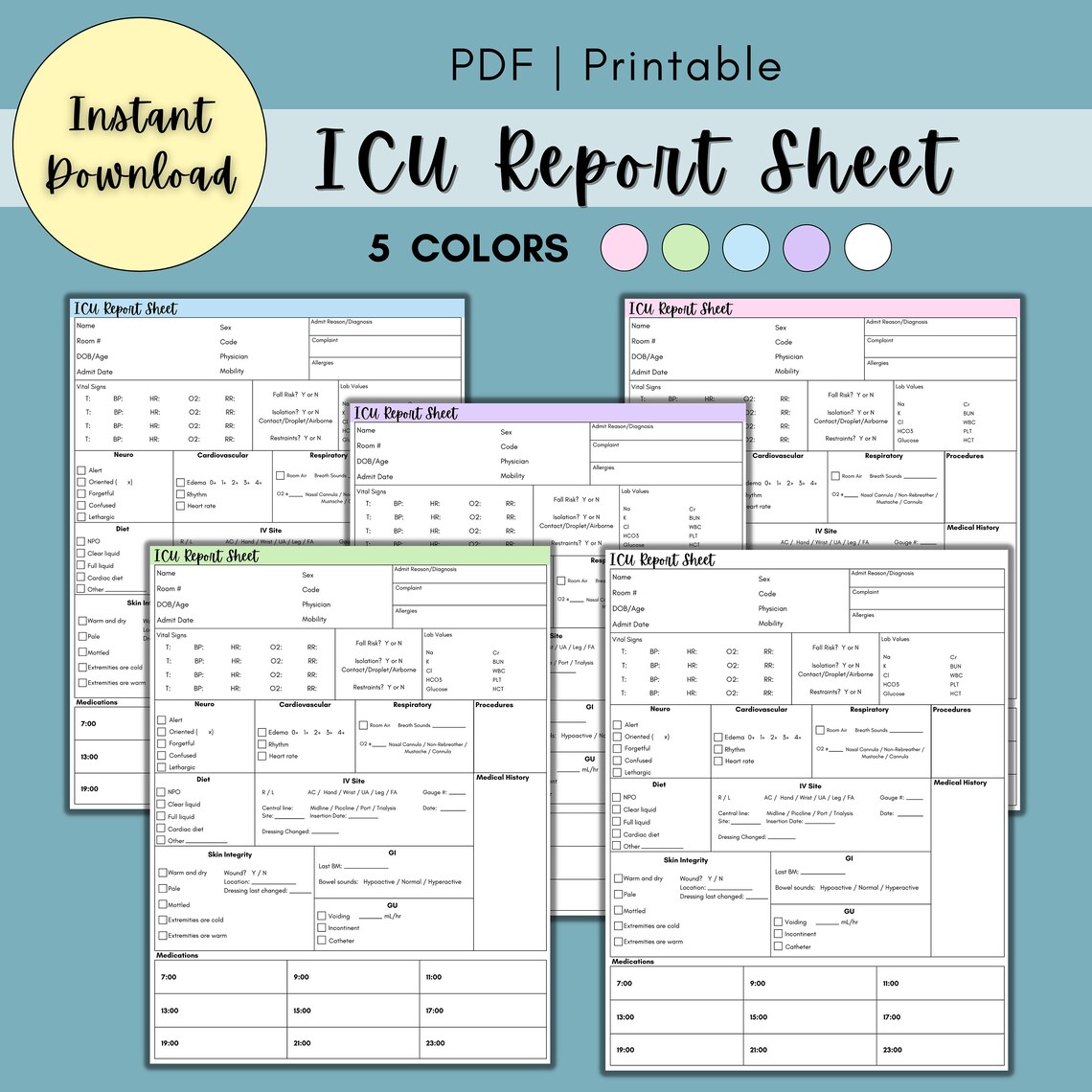 ICU Report Sheet Critical Care Nurse Report Sheet Critical - Etsy