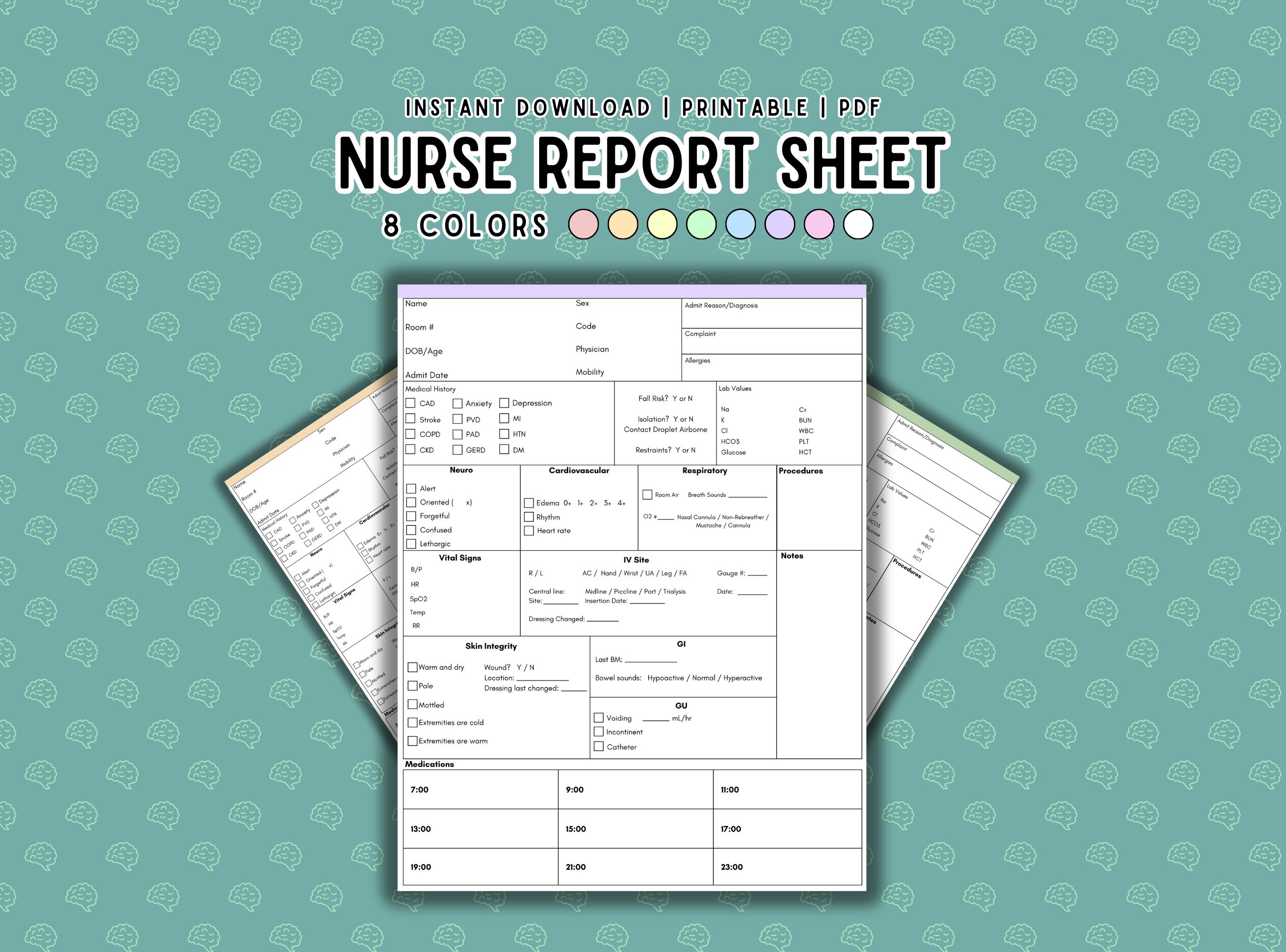 Nurse Report Sheet Template: Nursing Student, Printable PDF (8.5x11) - Etsy