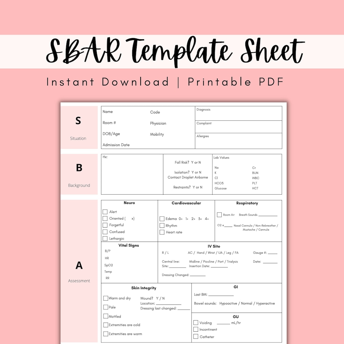 SBAR Template Sheet SBAR Nursing Student SBAR Nurse - Etsy UK