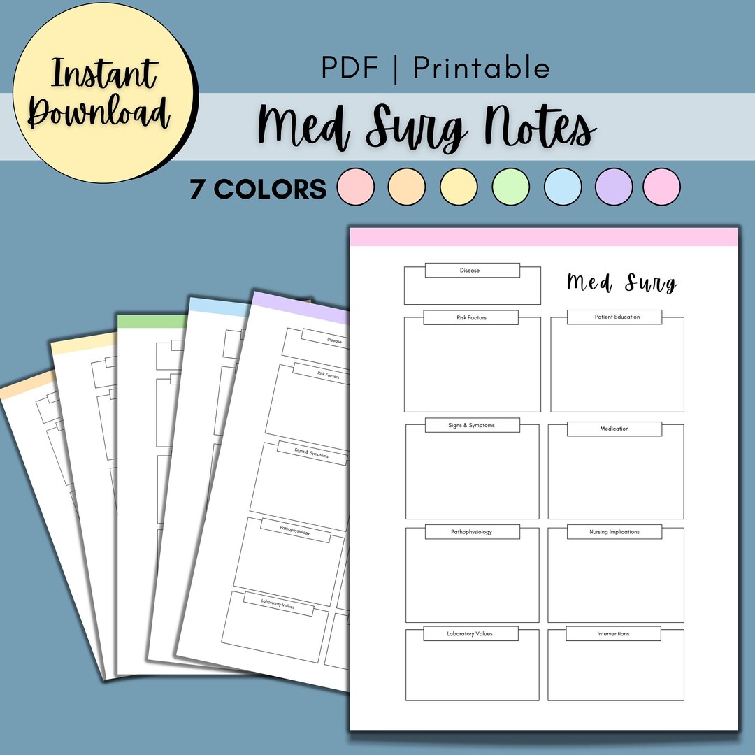 Med Surg Nurse Note Taking Template, Nursing Notes, NCLEX, Instant ...