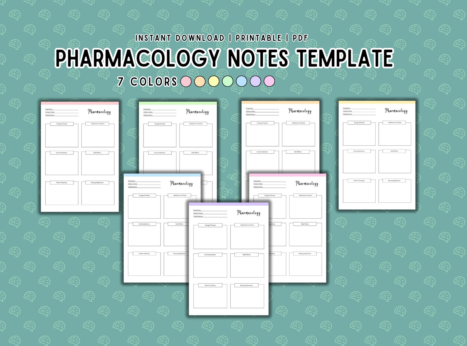 Pharmacology Note Taking Template, Nursing Notes, NCLEX, Instant ...