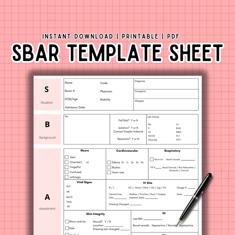 Sbar Nurse Report Sheet - Etsy