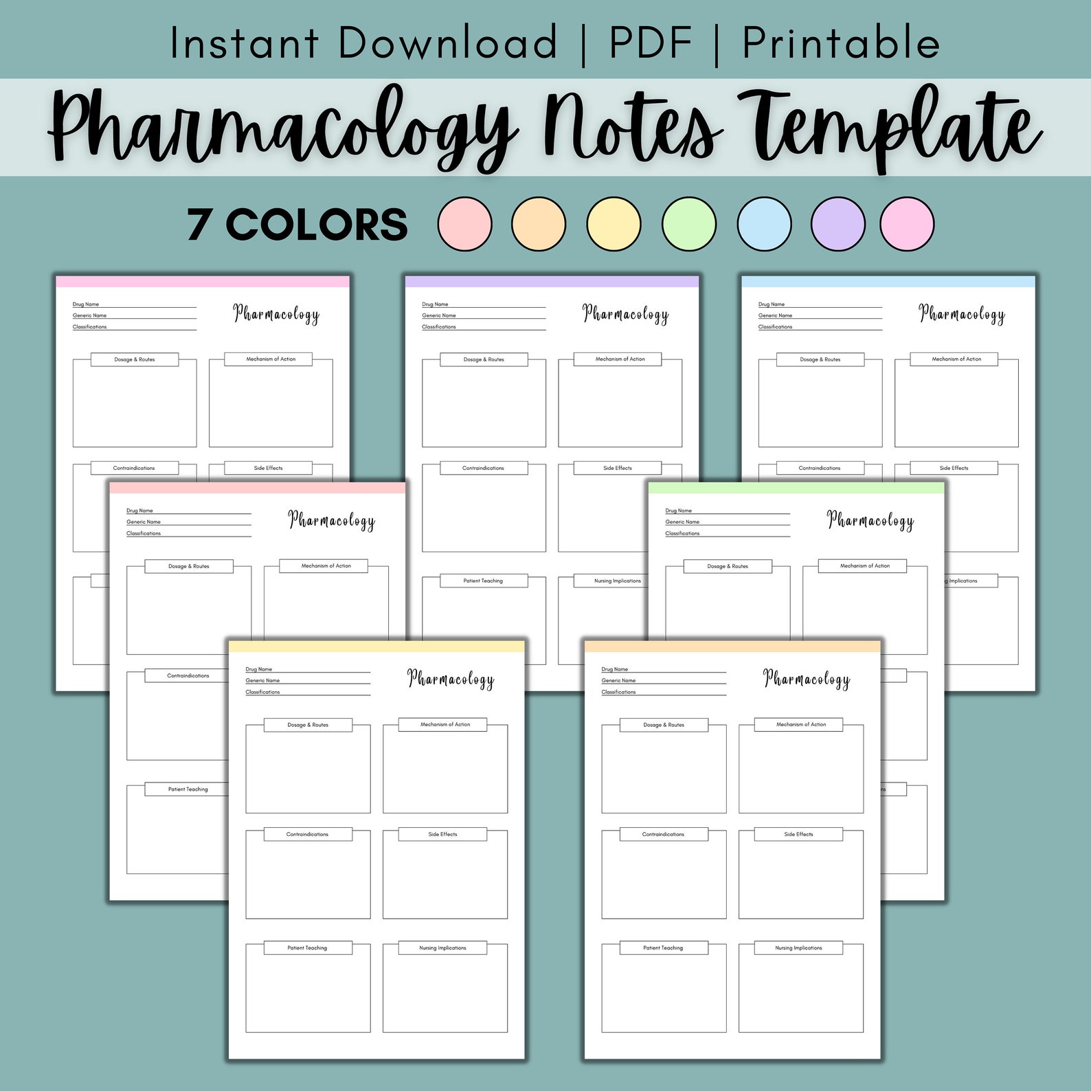 Pharmacology Note Taking Template, Nursing Notes, NCLEX, Instant ...