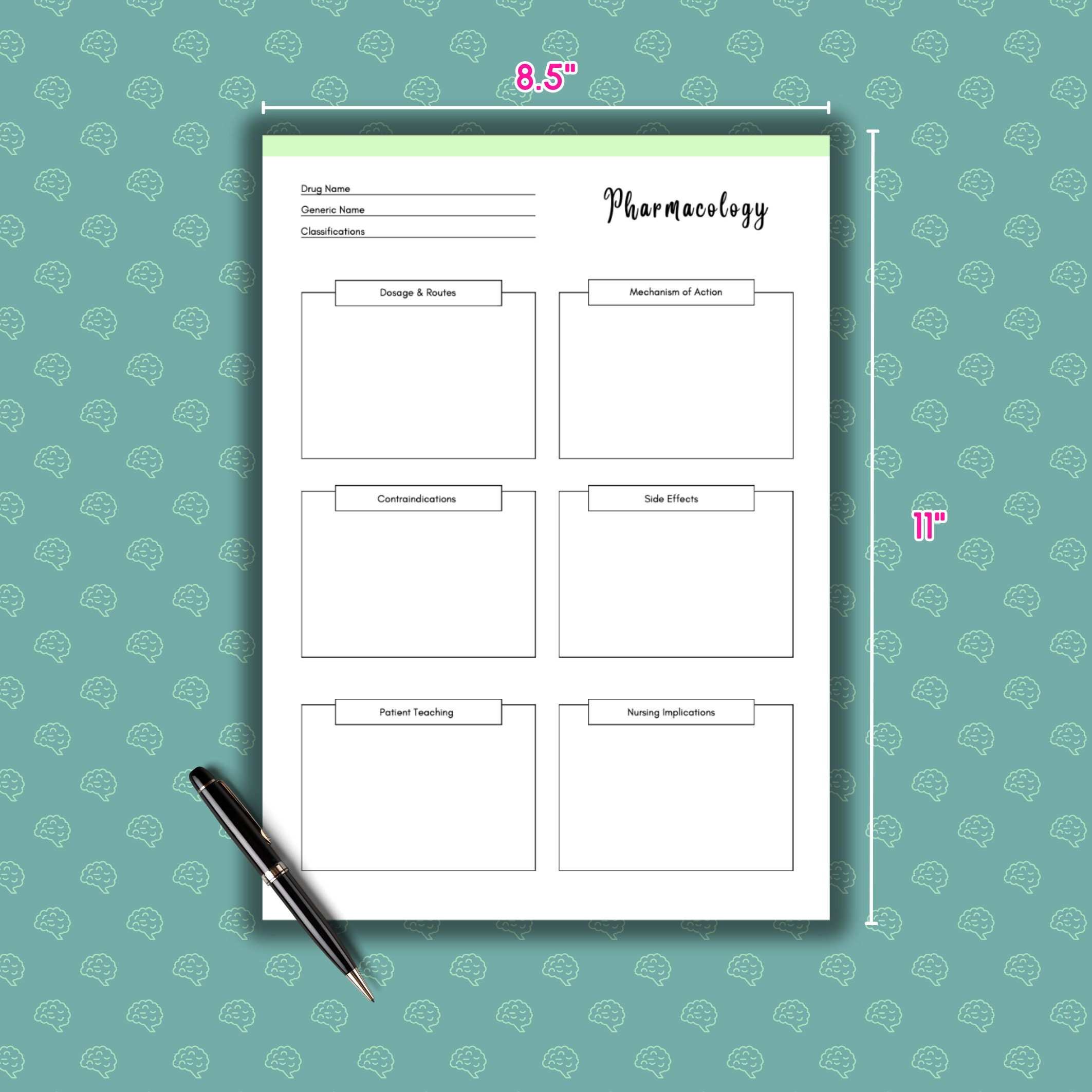 Pharmacology Note Taking Template, Nursing Notes, NCLEX, Instant ...