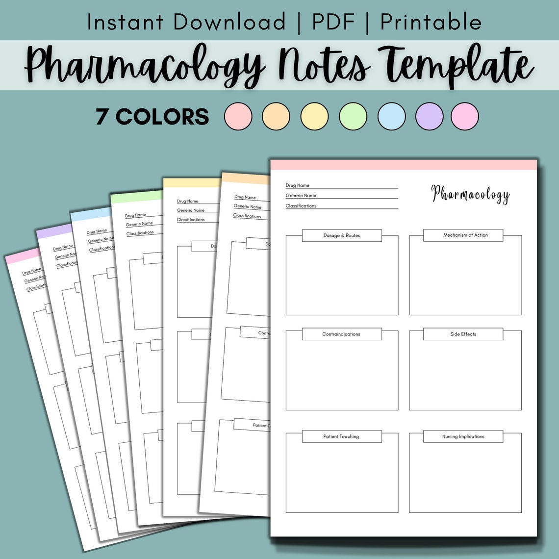 Pharmacology Note Taking Template, Nursing Notes, NCLEX, Instant ...