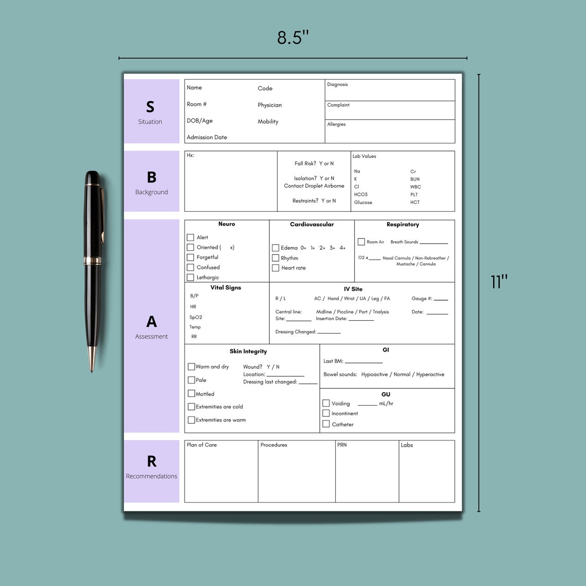 SBAR Nurse Report Sheet Nurse Report Sheet Template Nursing - Etsy