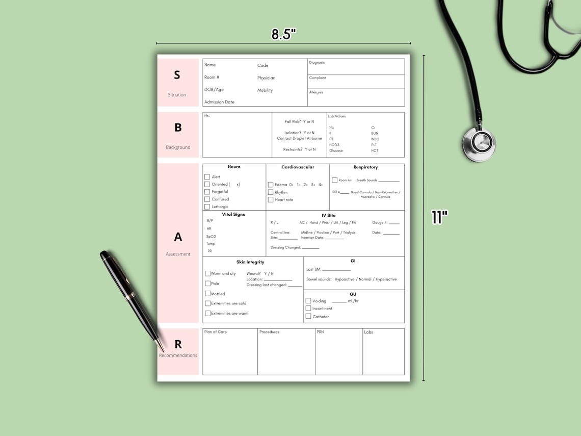 SBAR Template Sheet, SBAR, Nursing Student SBAR, Nurse, Printable ...