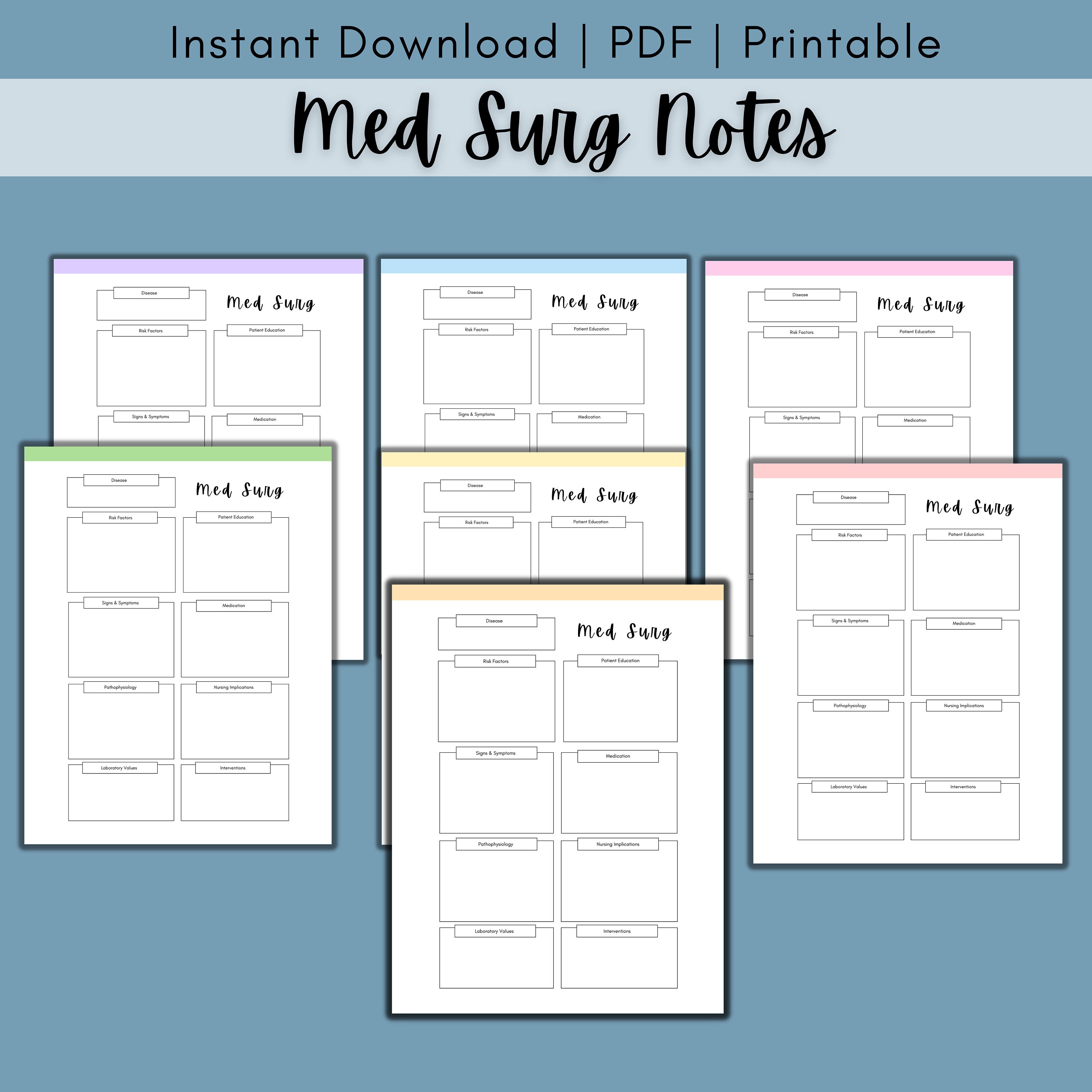 Med Surg Nurse Note Taking Template, Nursing Notes, NCLEX, Instant ...