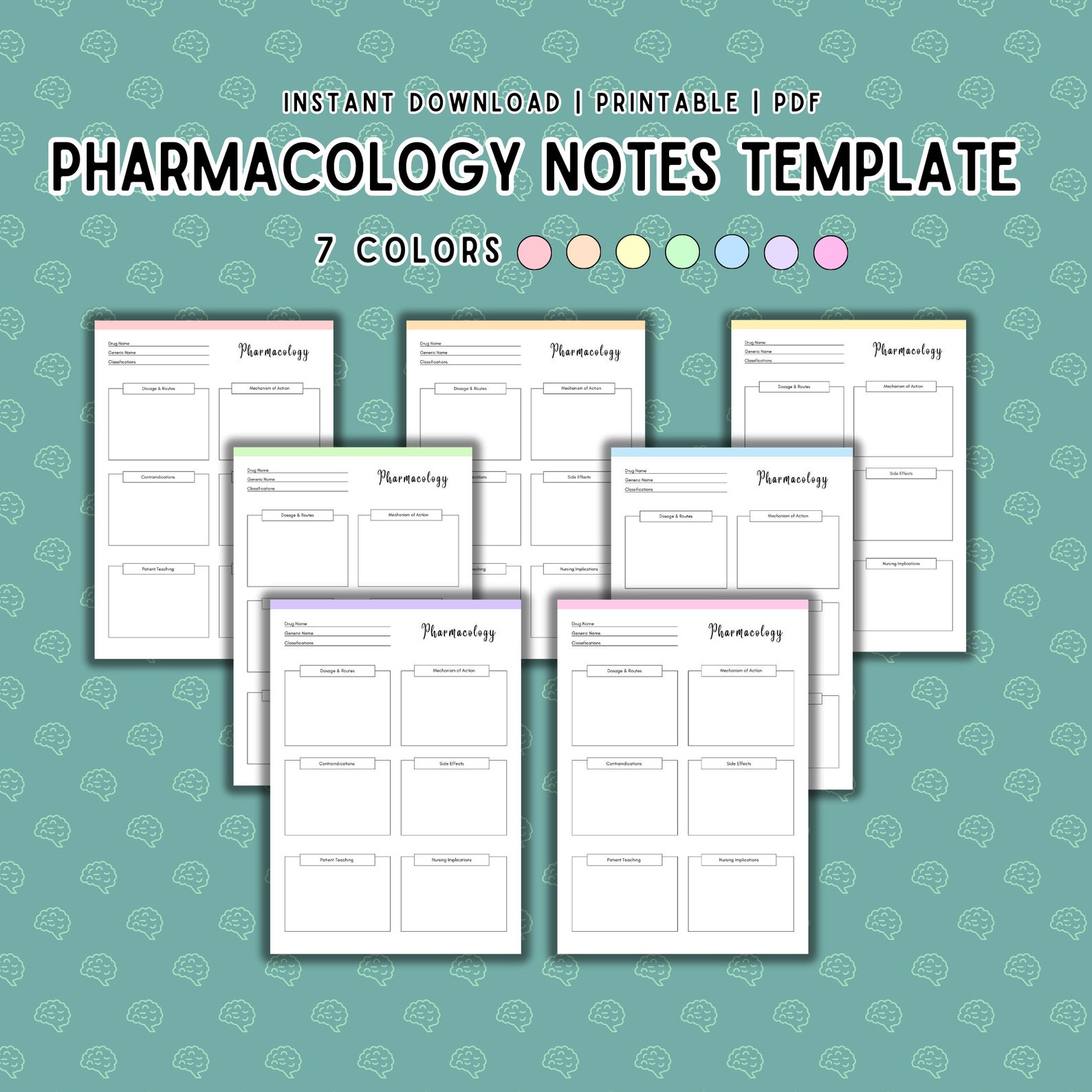Pharmacology Note Taking Template, Nursing Notes, NCLEX, Instant ...