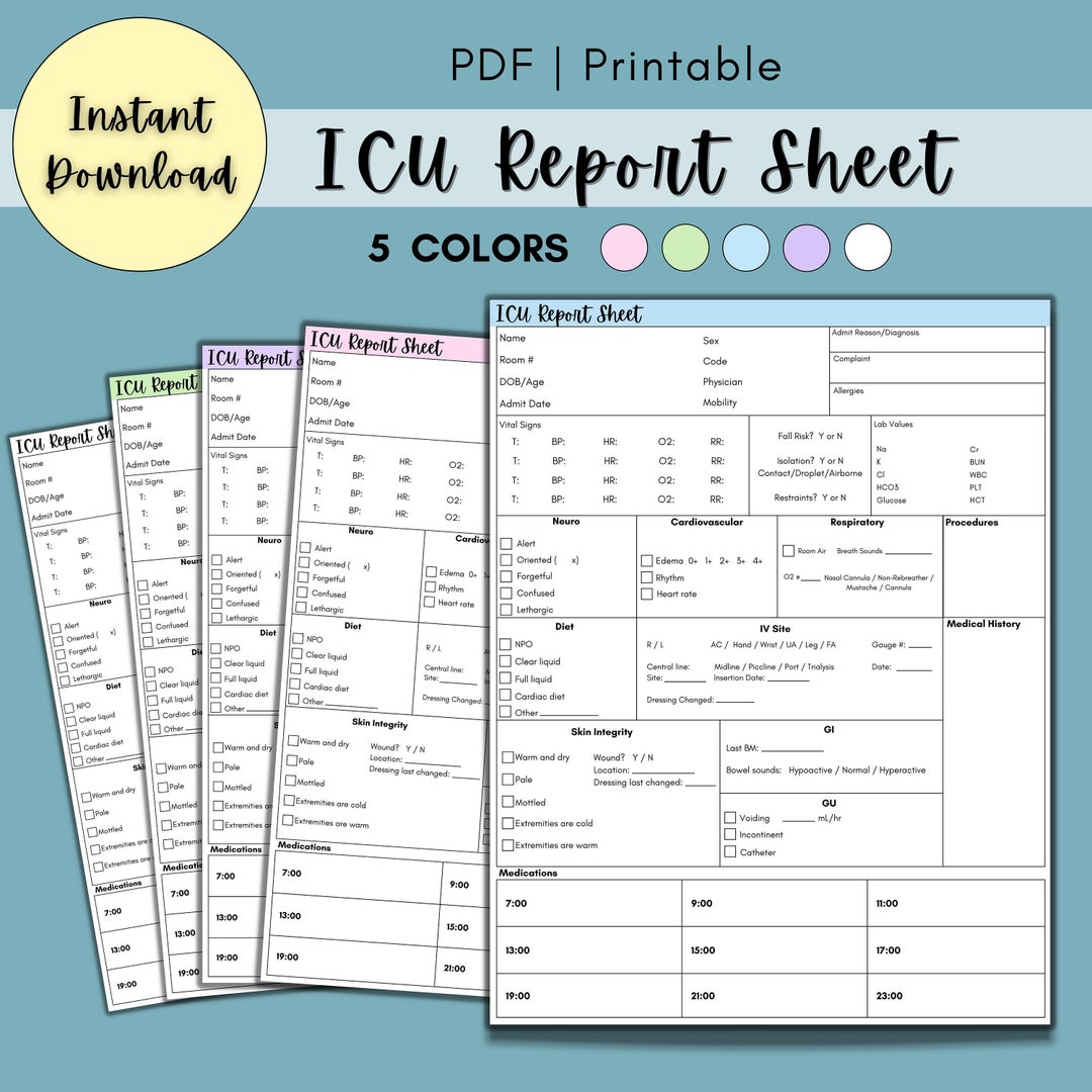 ICU Report Sheet Critical Care Nurse Report Sheet Critical - Etsy