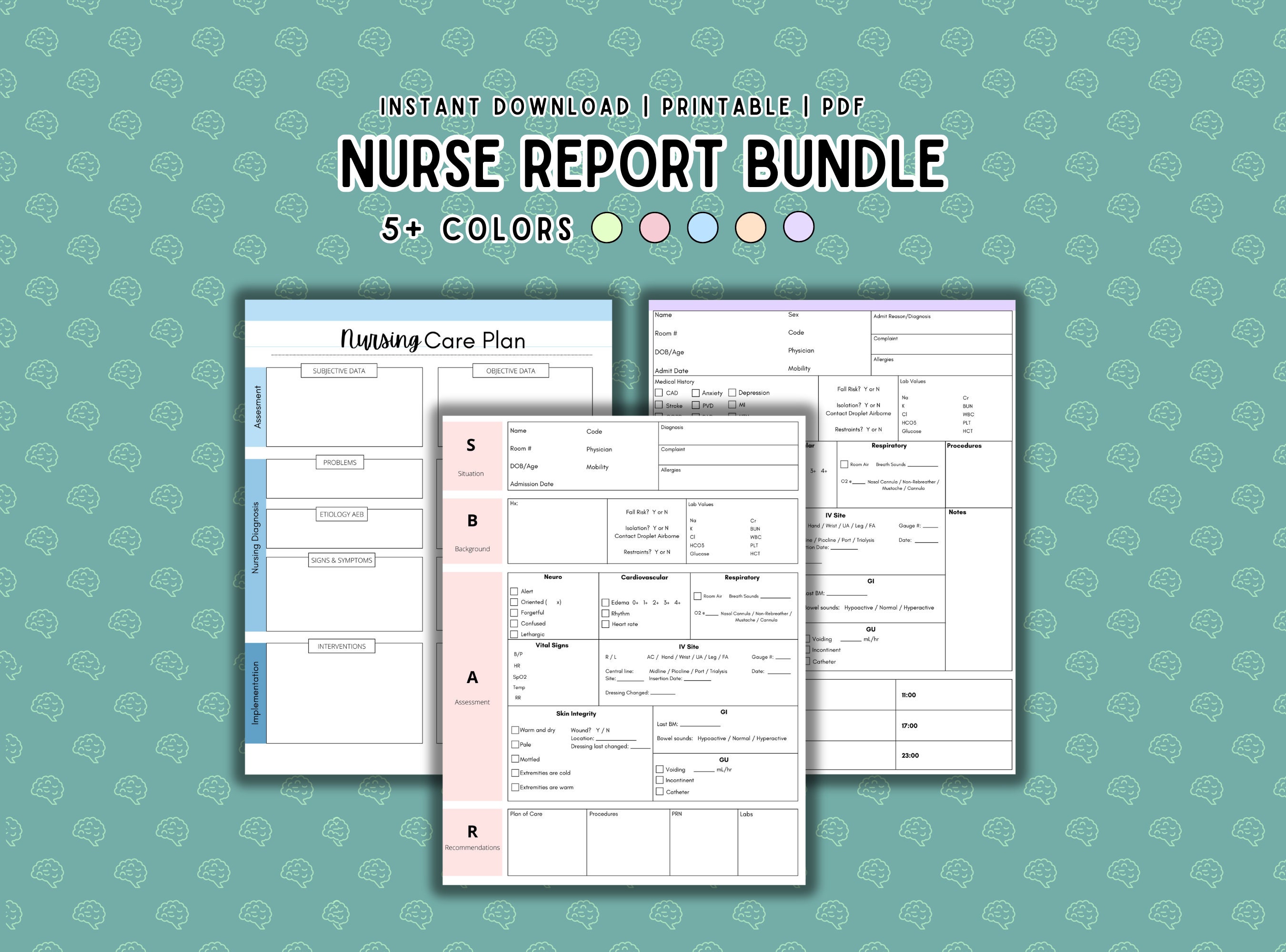 Nurse Report Bundle, Nursing Template, SBAR Nurse Report Sheet, Nursing Care Plan, Nursing ...